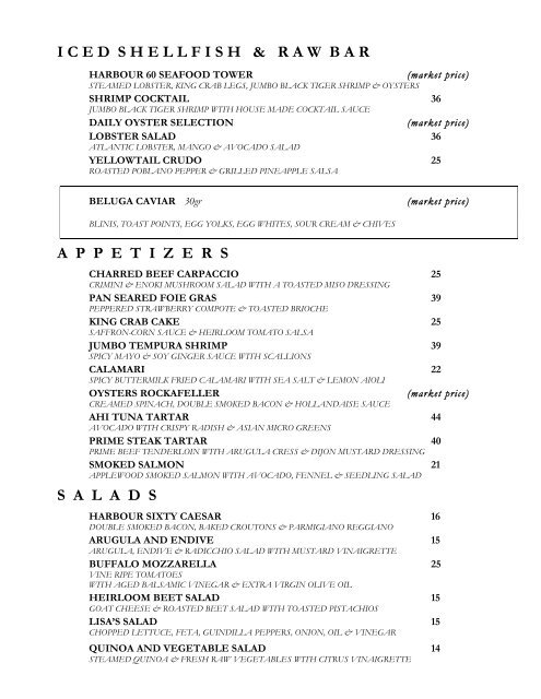 All Dinner Menu Options - Harbour Sixty