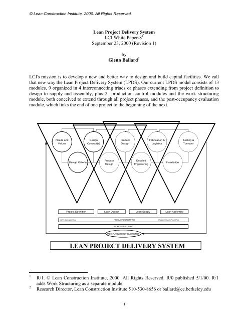 LEAN PROJECT DELIVERY SYSTEM - Lean Construction Institute