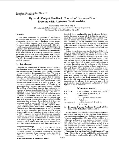 Dynamic output feedback control of discrete-time systems with ...