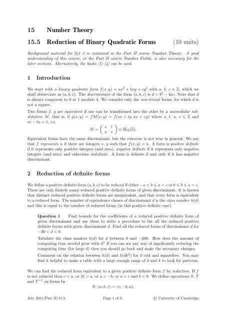 15 Number Theory 155 Reduction Of Binary Quadratic Forms 10
