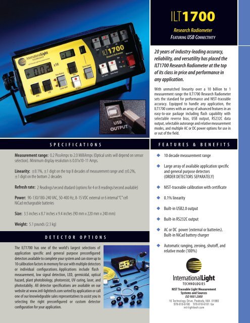 ILT1700 Radiometer / Photometer Datasheet - International Light ...