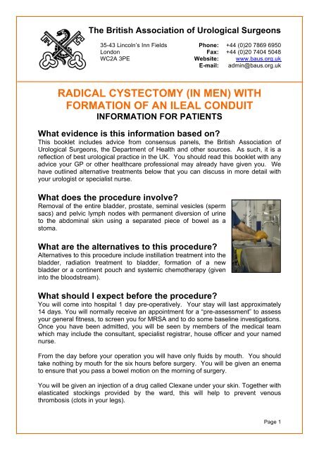 radical cystectomy (in men) with formation of an ileal conduit ...