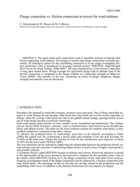 Flange Connection Vs Friction Connection In Towers For Wind Turbines