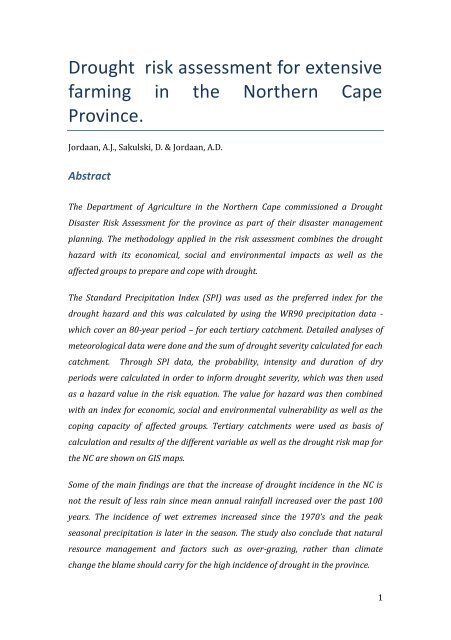 Drought risk assessment for extensive farming in the Northern Cape ...