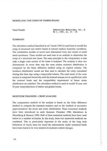 MODELLING THE CREEP OF TIMBER BEAMS Torni Toratti ...