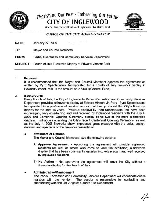 Staff report recommending approval of an ... - City of Inglewood