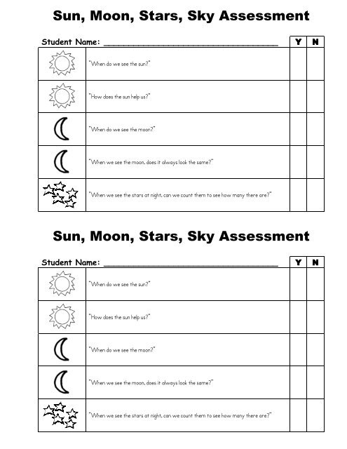 Sun, Moon, Stars, Sky Assessment Sun, Moon, Stars, Sky Assessment