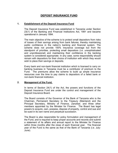 DEPOSIT INSURANCE FUND - Bank of Tanzania