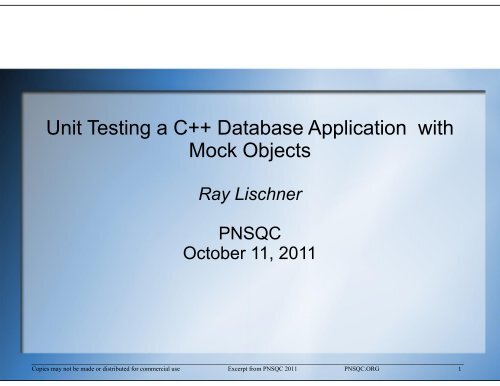 Unit Testing A C Database Appli Mock Objects Mock Pnsqc