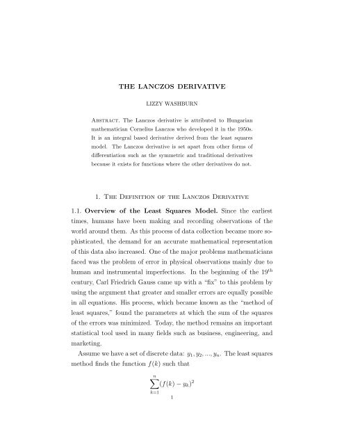 THE LANCZOS DERIVATIVE 1. The Definition of the Lanczos ...