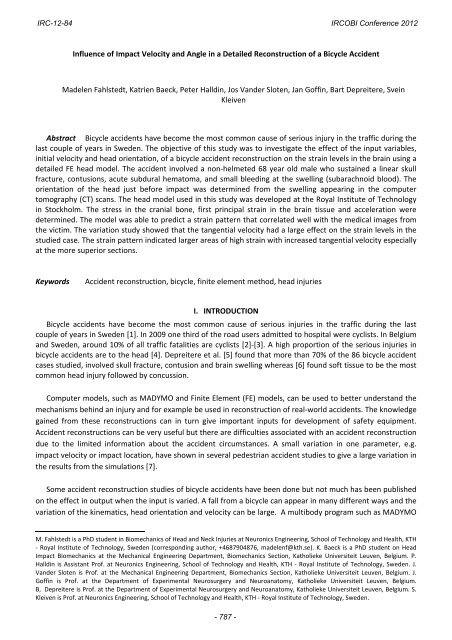 Influence of Impact Velocity and Angle in a Detailed ... - IRCOBI