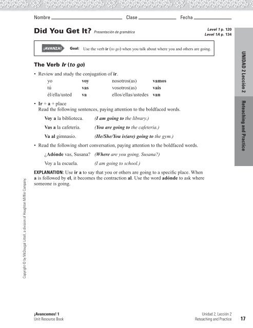 17 The Verb Ir (to go) - ClassZone