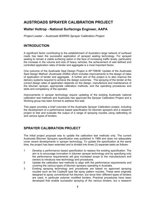 update of austroads sprayer - Australian Asphalt Pavement ...