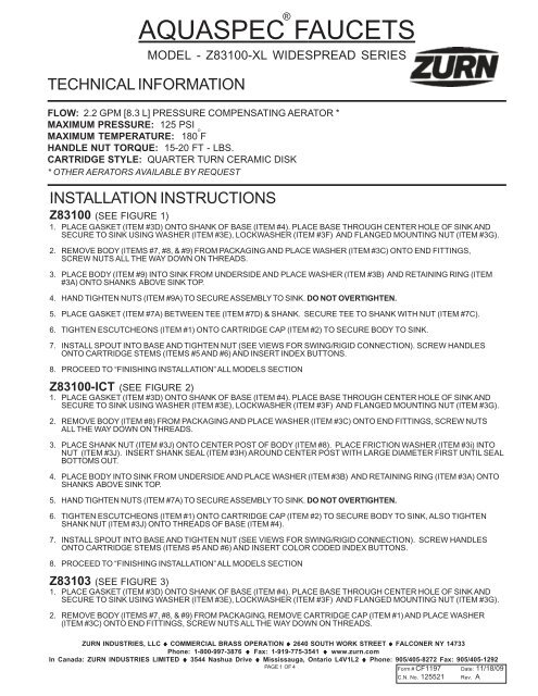Installation Instructions - Zurn