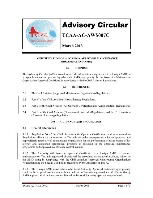 Certification of Foreign AMO - Tanzania Civil Aviation Authority