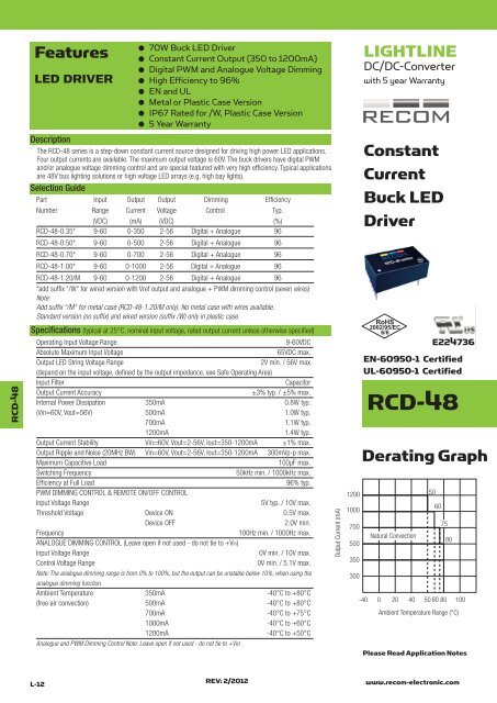 RCD-48 Series - Recom International Power Gmbh