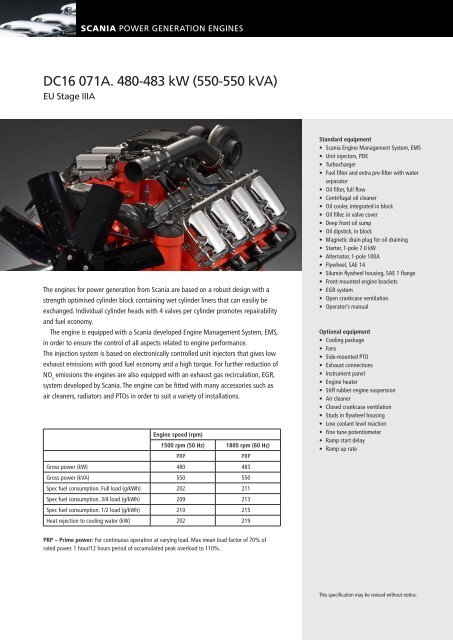 DC16 071A. 480-483 kW (550-550 kVA) - Scania