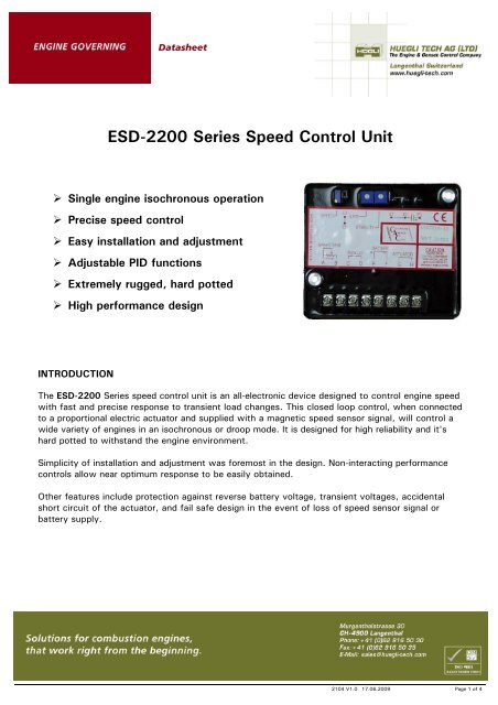 ESD-2200 Series Speed Control Unit