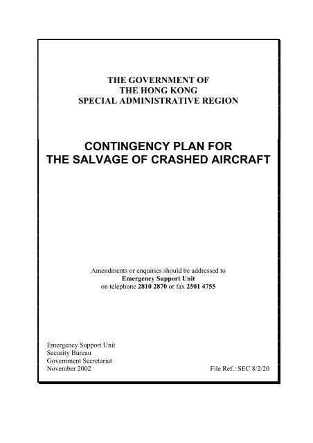 CONTINGENCY PLAN FOR THE SALVAGE OF CRASHED AIRCRAFT
