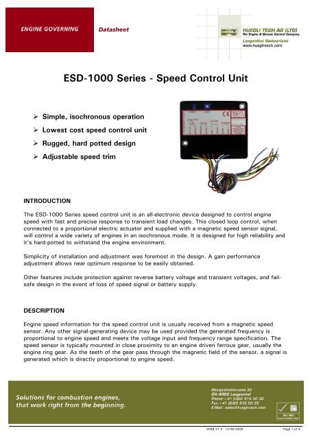 ESD-1000 Series - Speed Control Unit - Huegli Tech