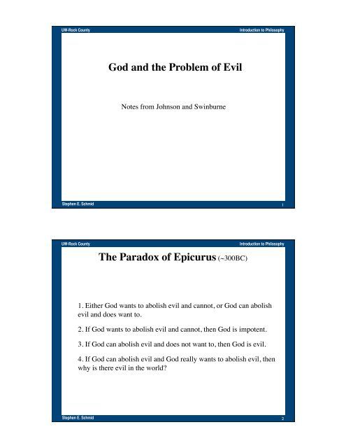 God and the Problem of Evil The Paradox of ... - seschmid.org