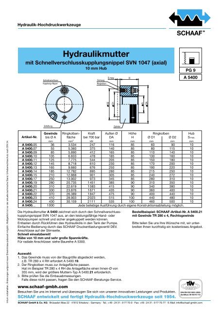 Hydraulikmutter - SCHAAF GmbH