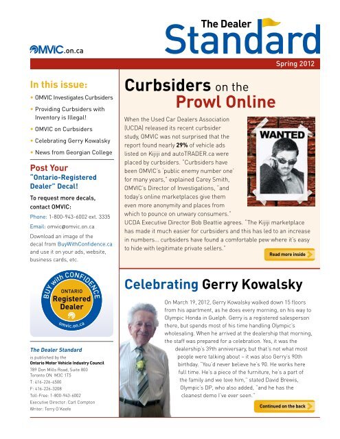 OMVIC Dealer Standard - Ontario Motor Vehicle Industry Council