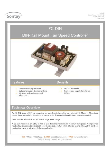 FC-DIN DIN-Rail Mount Fan Speed Controller - Sontay