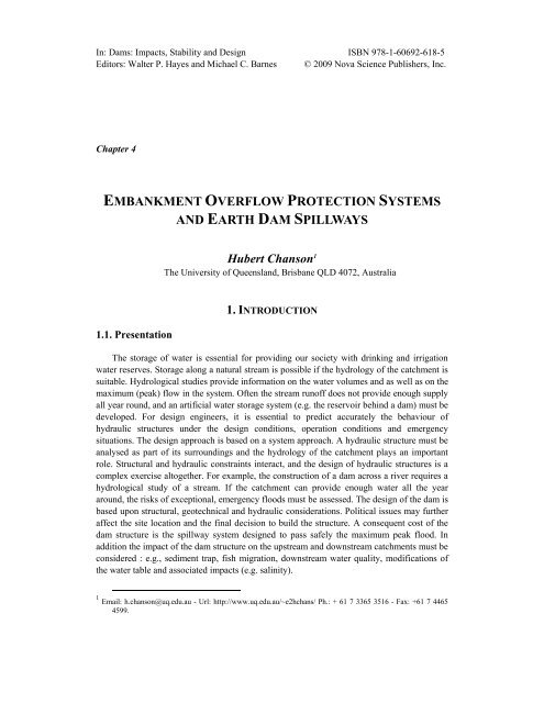 embankment overflow protection systems and earth dam spillways