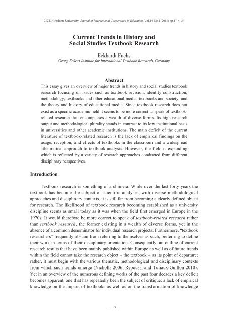 Current Trends in History and Social Studies Textbook Research