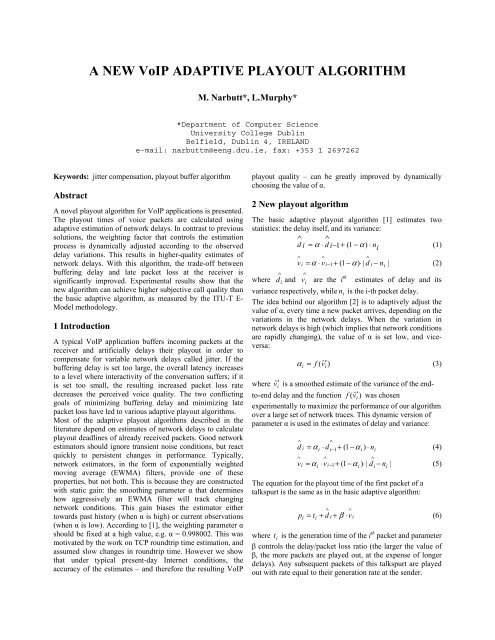 A NEW VoIP ADAPTIVE PLAYOUT ALGORITHM - University ...