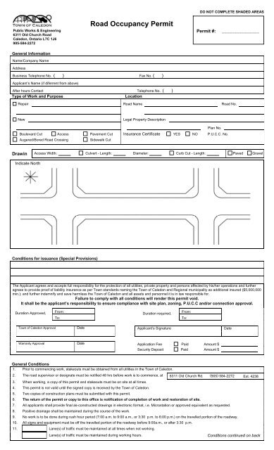 Road Occupancy Permit Application - Town of Caledon