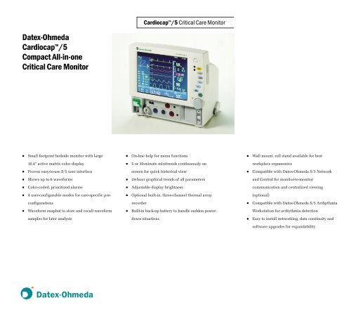 Datex-Ohmeda Cardiocap™/5 Compact All-in-one ... - GE Healthcare