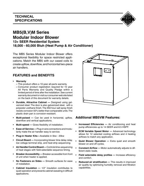 MB5(B,V)M Series Modular Indoor Blower - Nordyne