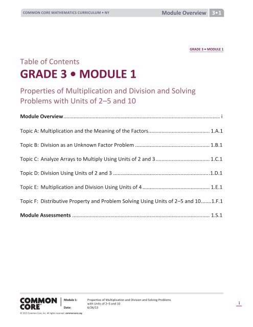 GRADE 3 â ¢ MODULE 1 - Common Core