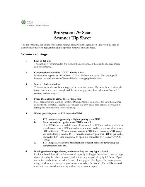 ProSystem fxÂ® Scan Scanner Tip Sheet - Support