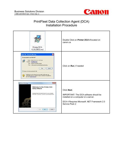 PrintFleet Data Collection Agent (DCA) Installation Procedure - Canon