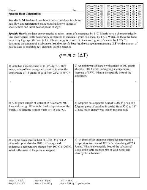 Specific Heat Of Water Joules