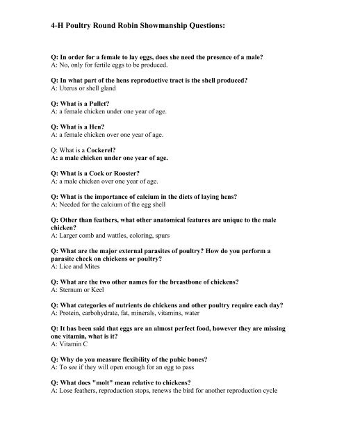 4-H Poultry Round Robin Showmanship Questions: - San Juan ...