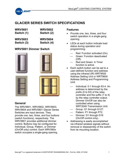 GLACIER SERIES SWITCH SPECIFICATIONS - NexLight