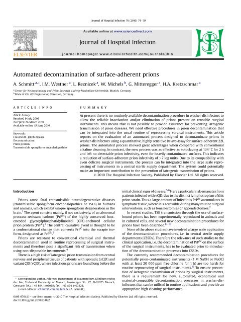 Automated decontamination of surface-adherent prions - CCIH