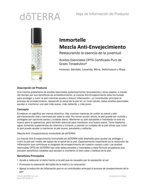 Immortelle Product Information Page Español - dōTERRA Tools