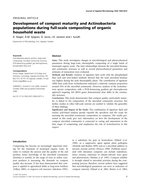 Development of compost maturity and Actinobacteria populations ...