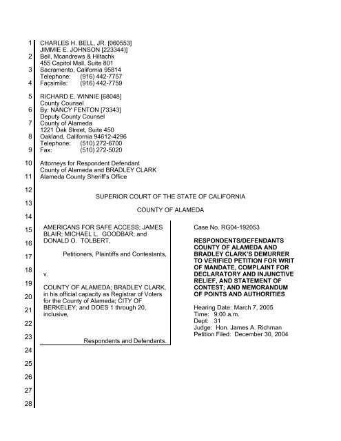 Demurrer to Writ of Mandate