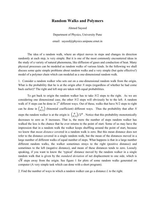 Random Walks and Polymers - Department of Physics