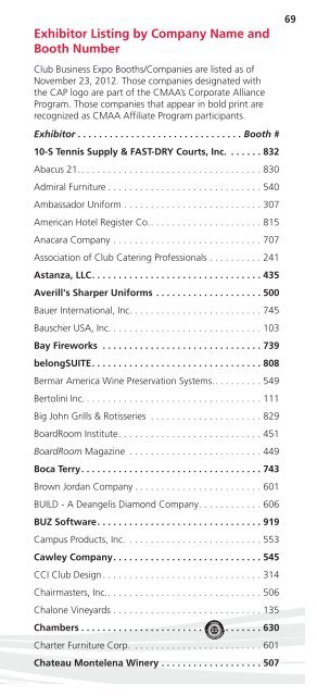Exhibitor Listing by Company Name and Booth Number