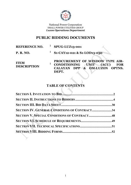 public bidding documents table of contents - National Power ...
