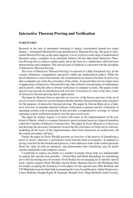 Interactive Theorem Proving and Verification