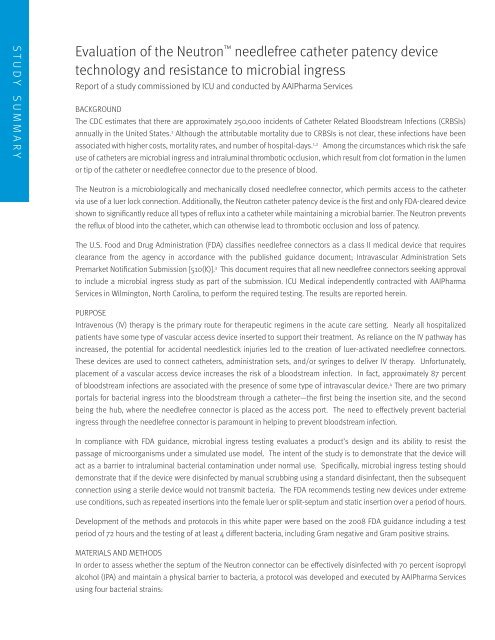 Evaluation of the Neutron™ needlefree catheter ... - ICU Medical, Inc.
