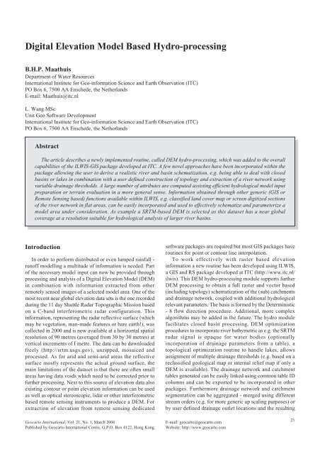 Digital Elevation Model Based Hydro-processing